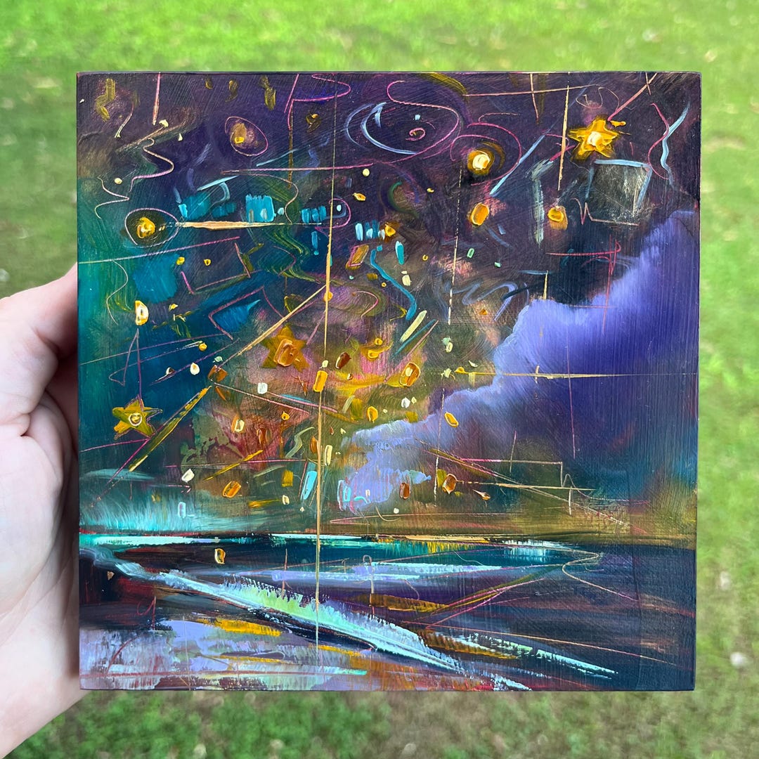 6x6 Original Oil Painting Fantasy Cosmic Galaxy Whimsigoth Coastal ...