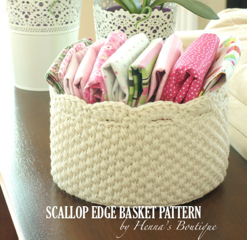 Crochet Basket Pattern - Round Scallop Edge Basket - PDF - Etsy