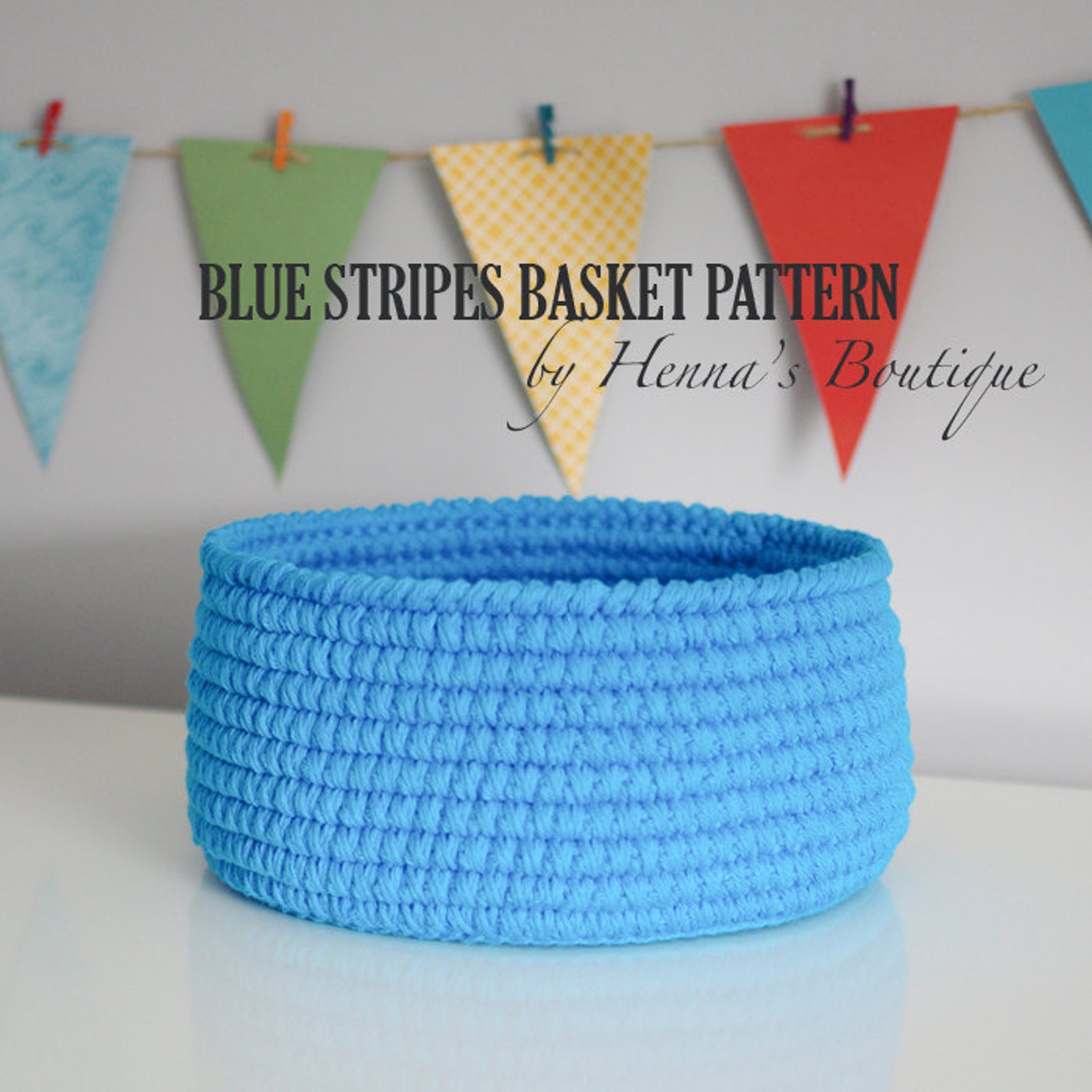 Crochet Basket Pattern Blue Stripes Basket Size Medium | Etsy