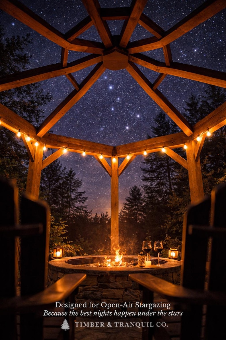 Hearth Pavilion Plans, Octagonal Fire Pit Pavilion Blueprint, Backyard ...