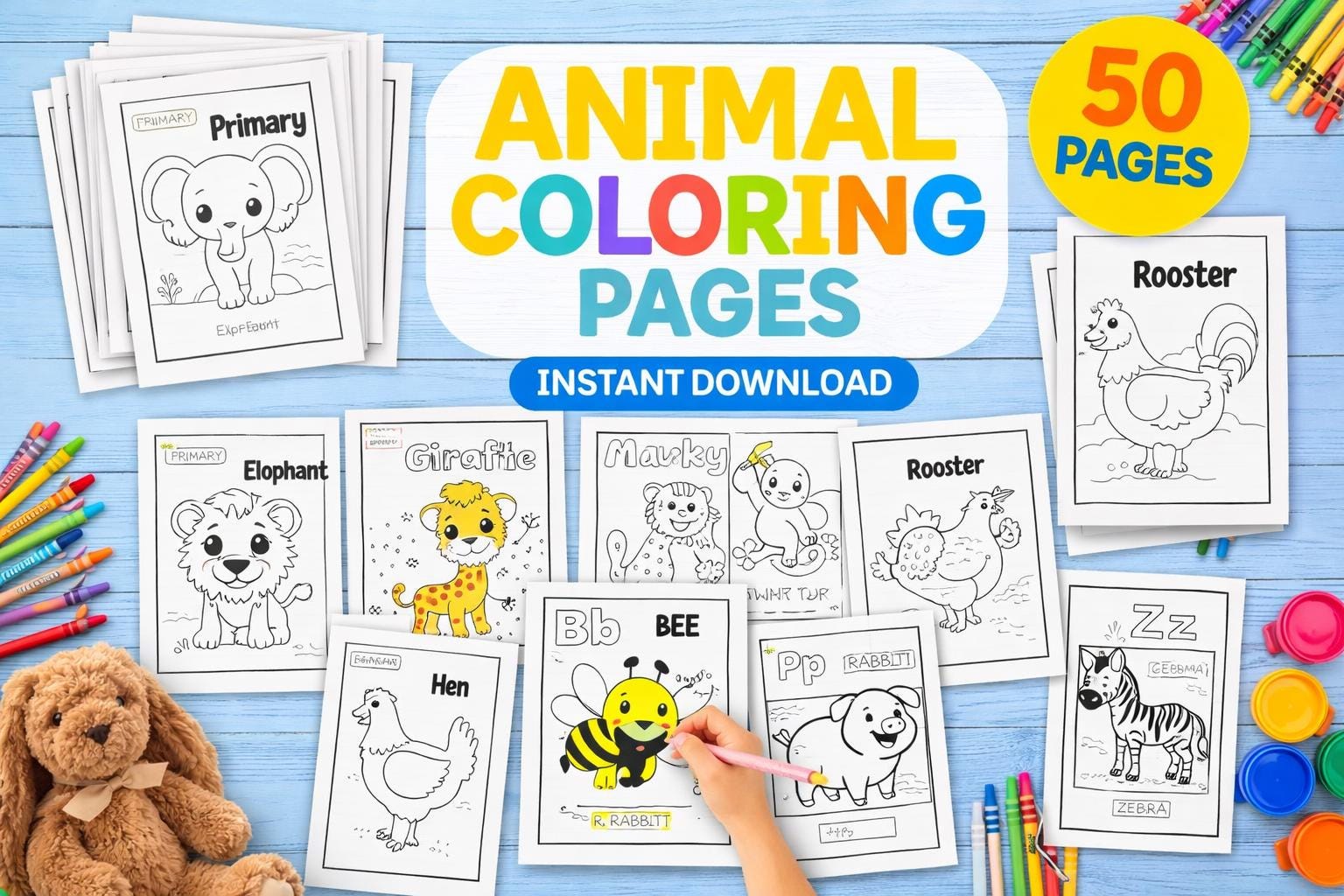 50 Animal Coloring Pages, Woodland Farm Sea Creatures (digital Download ...