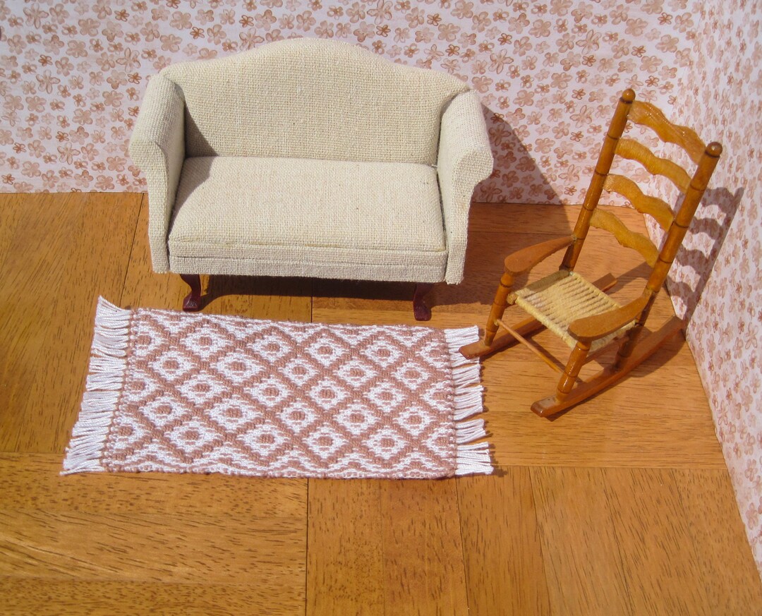 Small Dollhouse Rug in a Diamond Pattern, Tan Miniature Rug, 12th Scale ...