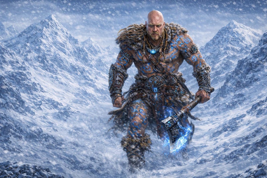Runebound Barbarian Warlord – Nordic Fantasy Warrior Wall Art, Viking ...