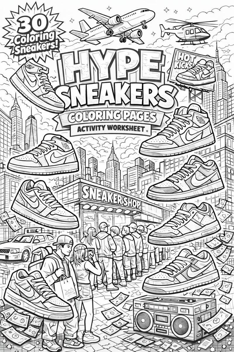 Hype Sneakers Coloring Pages - Etsy