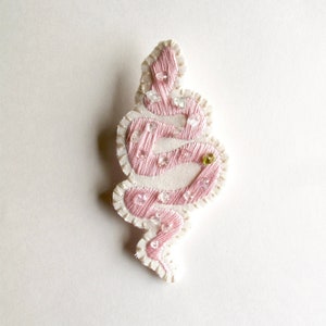 Hand Embroidered Snake Brooch in Pale Pink With Fluorite Crystal ...