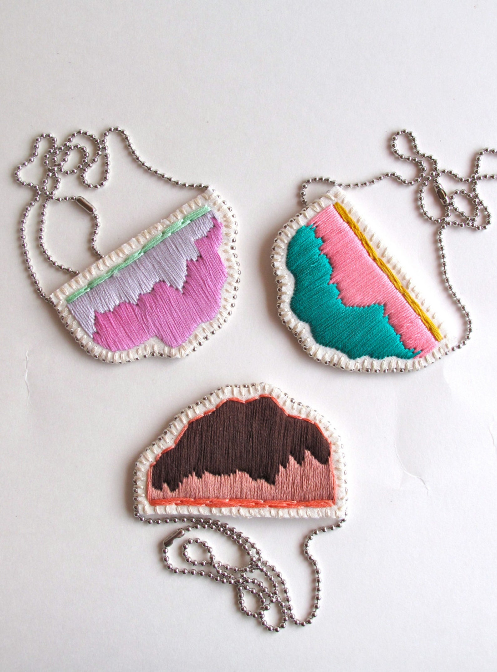 Embroidered Abstract Pendant Necklace in Colors of Bright - Etsy