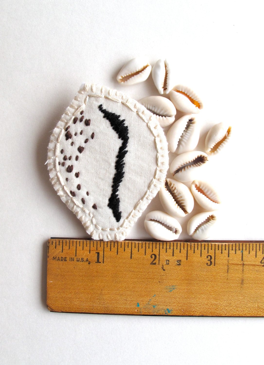 Cowrie Shell Brooch Hand Embroidered on Cream Muslin With | Etsy