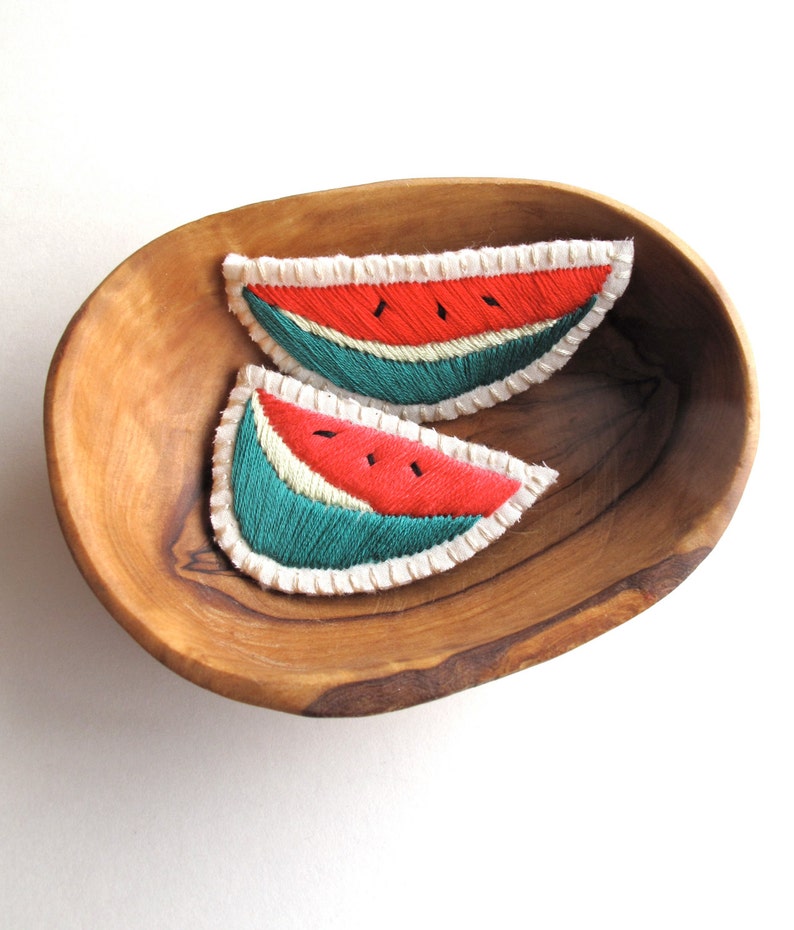 Watermelon hand embroidered brooch set of two textile jewelry | Etsy