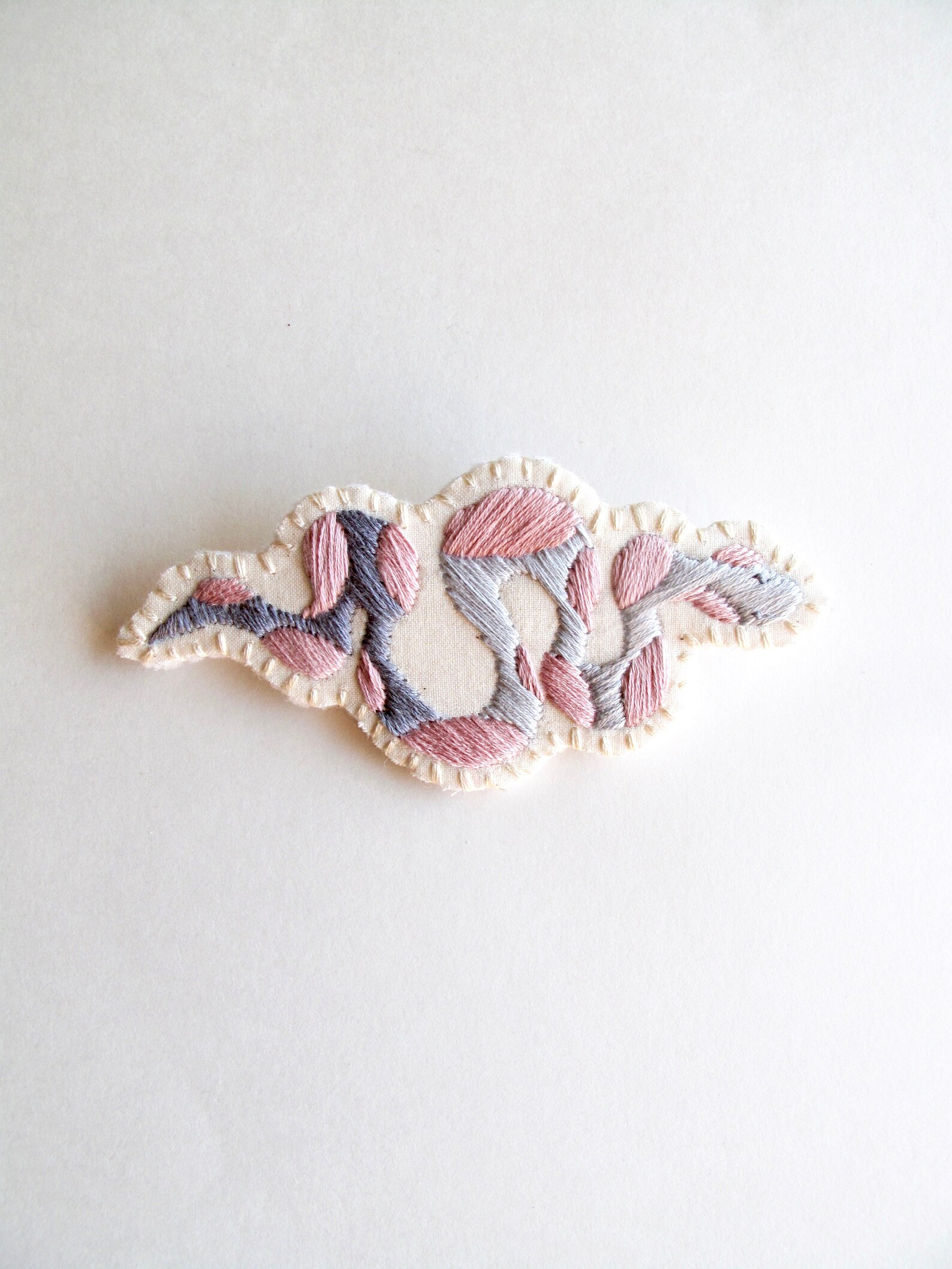 Hand Embroidered Snake Brooch in Various Gray and Pink Colors - Etsy