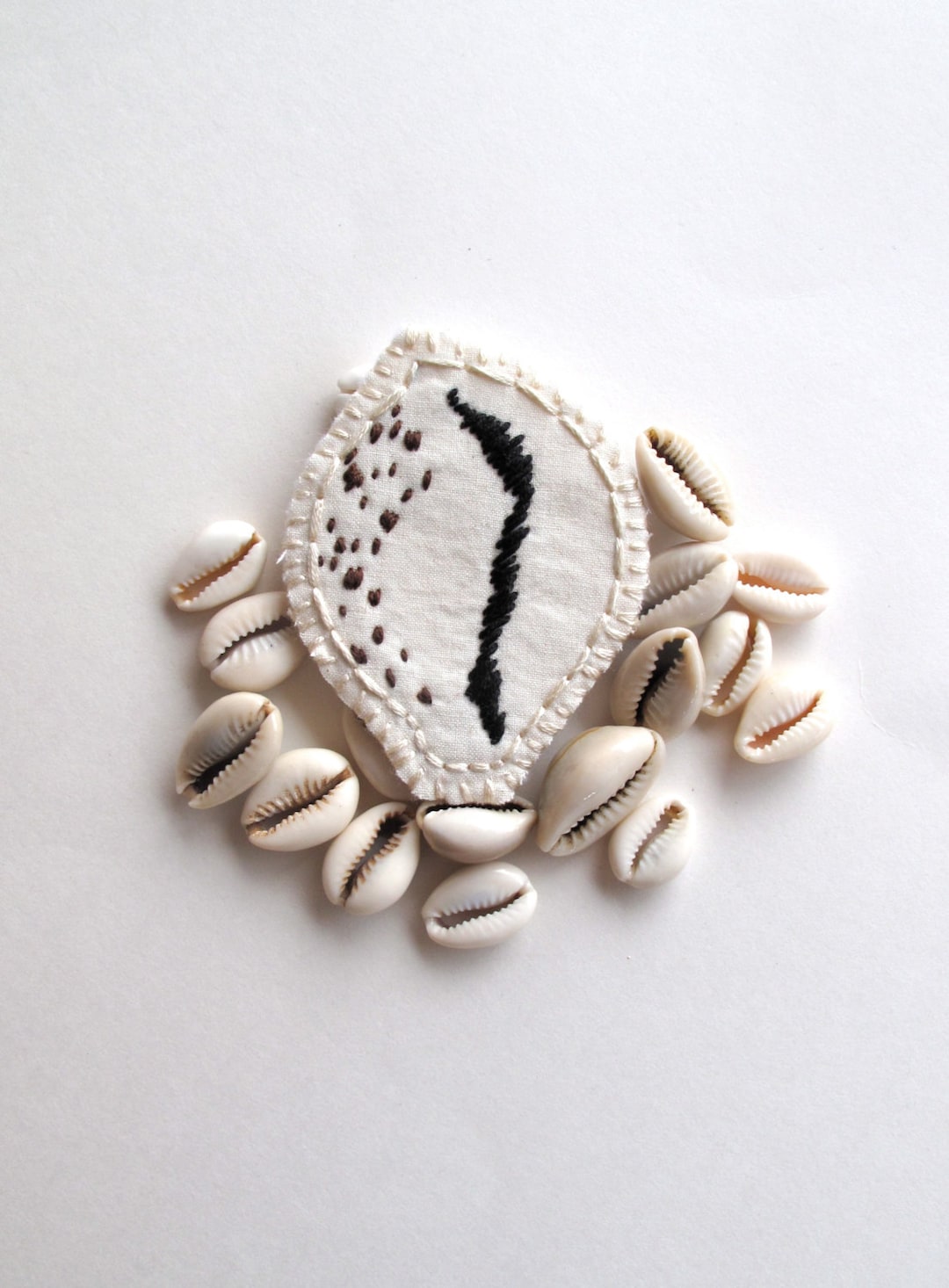 Cowrie Shell Brooch Hand Embroidered on Cream Muslin With Cream Felt ...