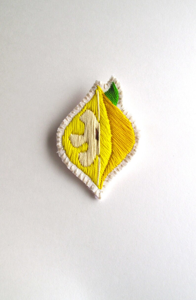 Lemon Yellow Brooch Embroidered Slice of Lemon Hand - Etsy