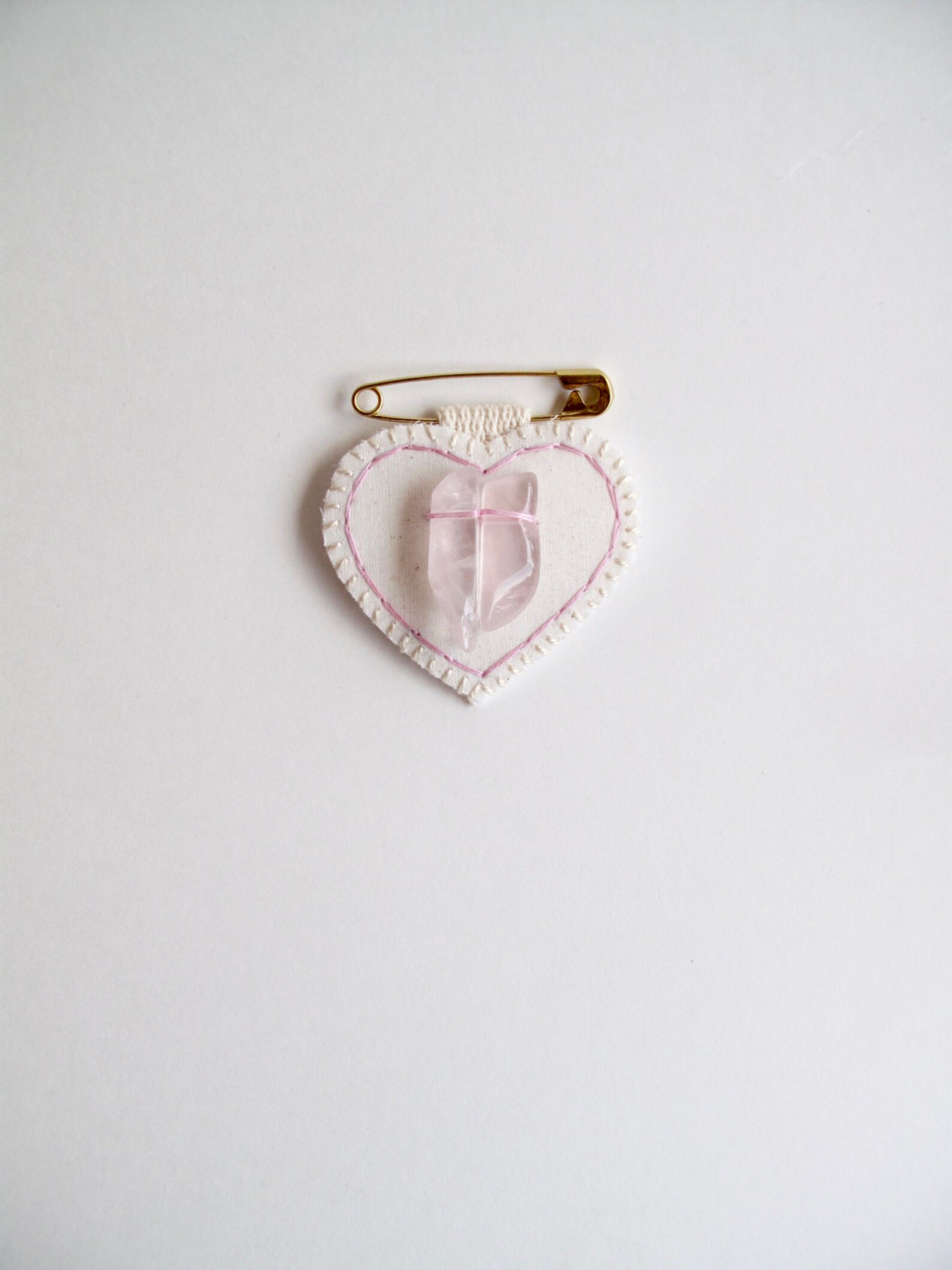 Crystal Heart Brooch Embroidered Light Pink With Flat Rose - Etsy
