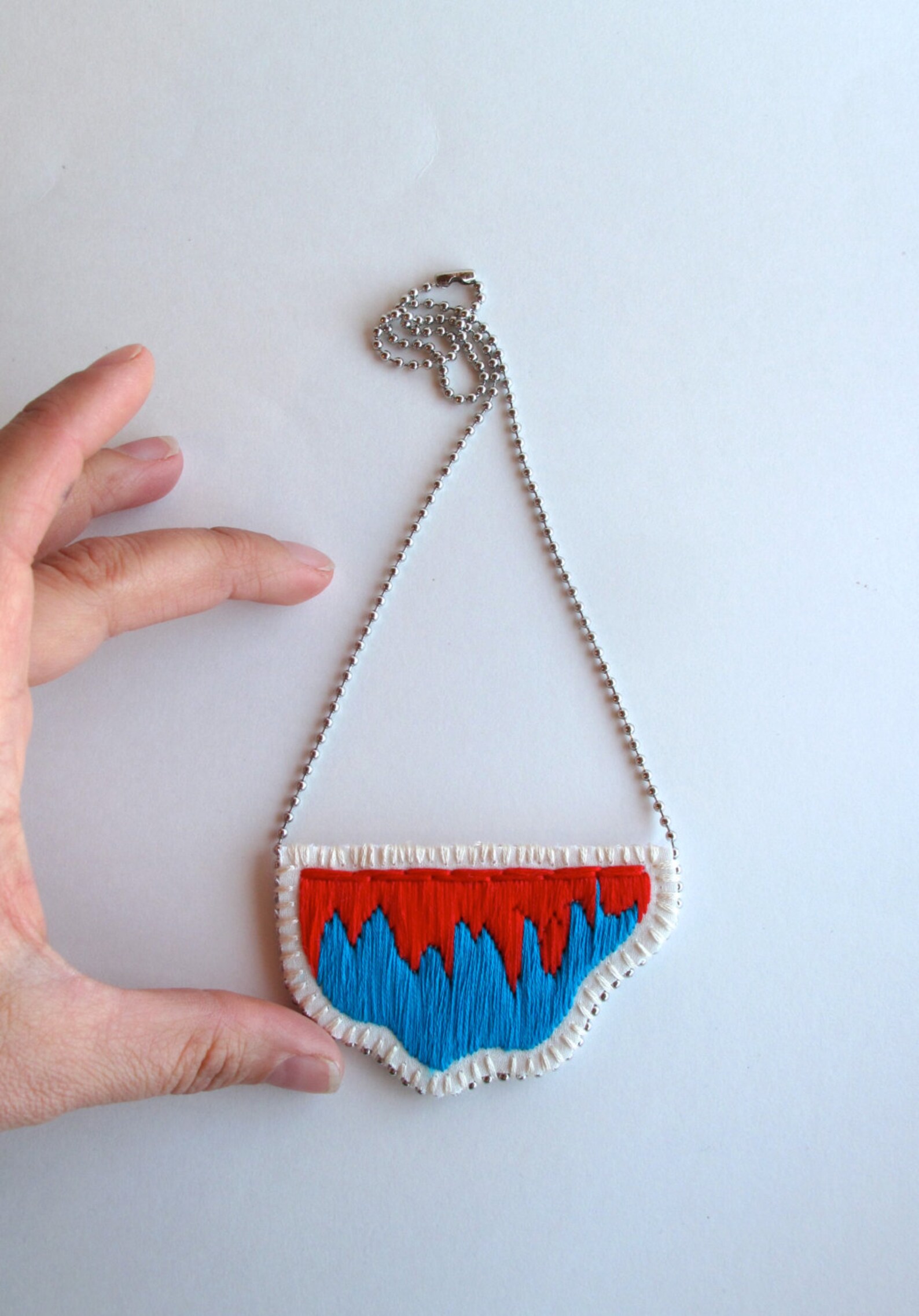 Embroidered Necklace Abstract Pendant With Bright Red and Blue - Etsy
