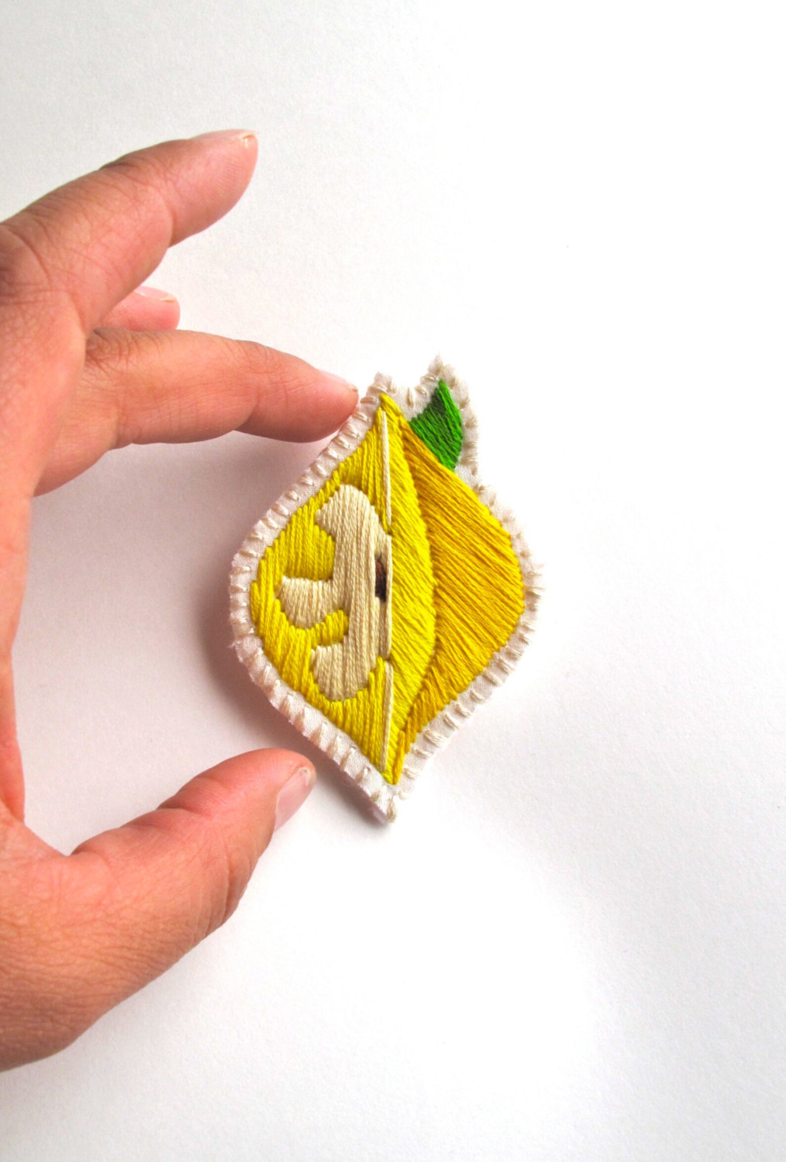 Lemon Yellow Brooch Embroidered Slice of Lemon Hand - Etsy