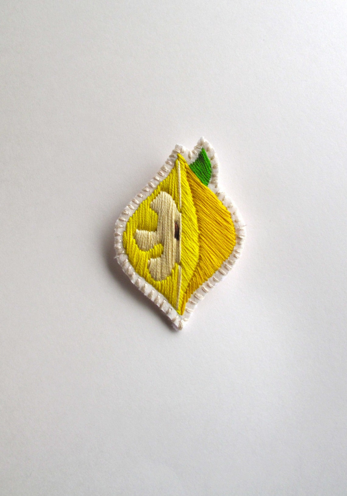 Lemon Yellow Brooch Embroidered Slice of Lemon Hand - Etsy