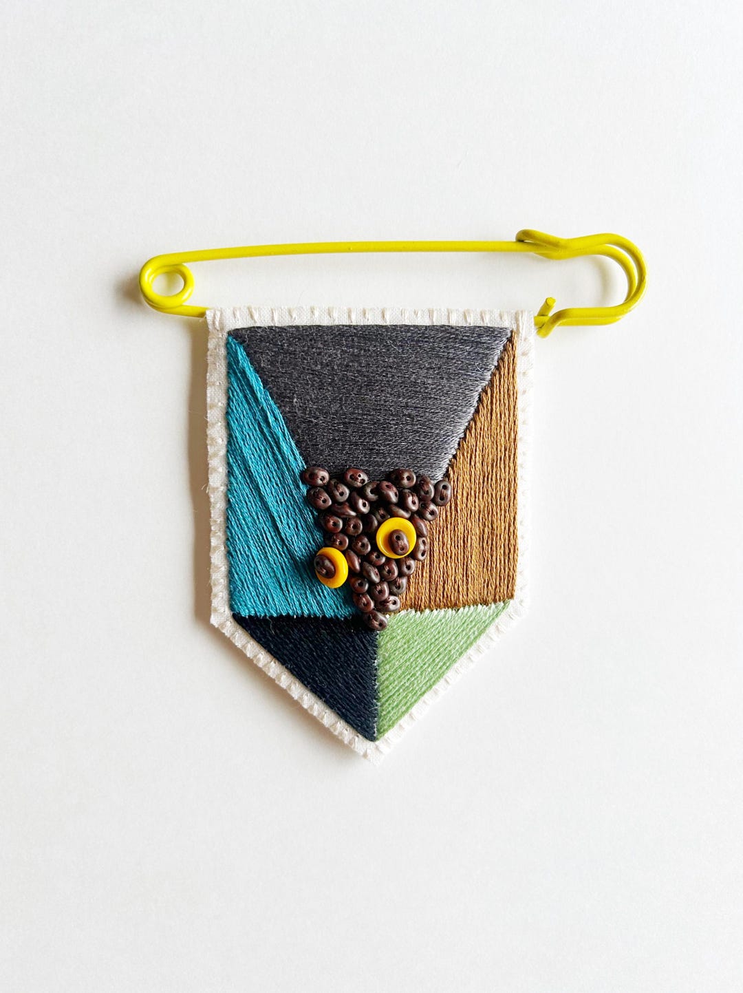 Hand Embroidered Pin: Geometric Design on Yellow Safety Pin - Etsy