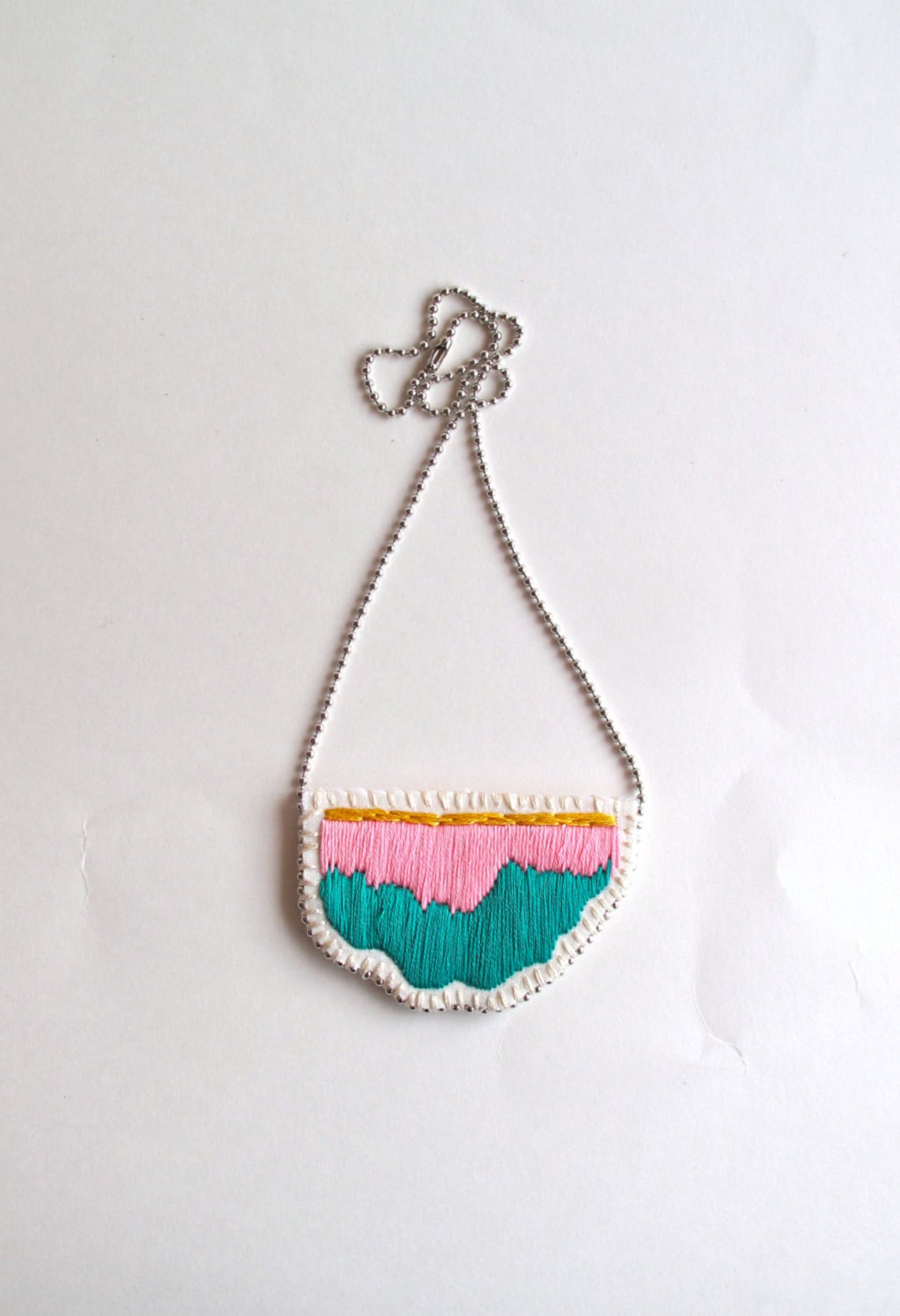 Embroidered Abstract Pendant Necklace in Colors of Bright Pink, Emerald ...