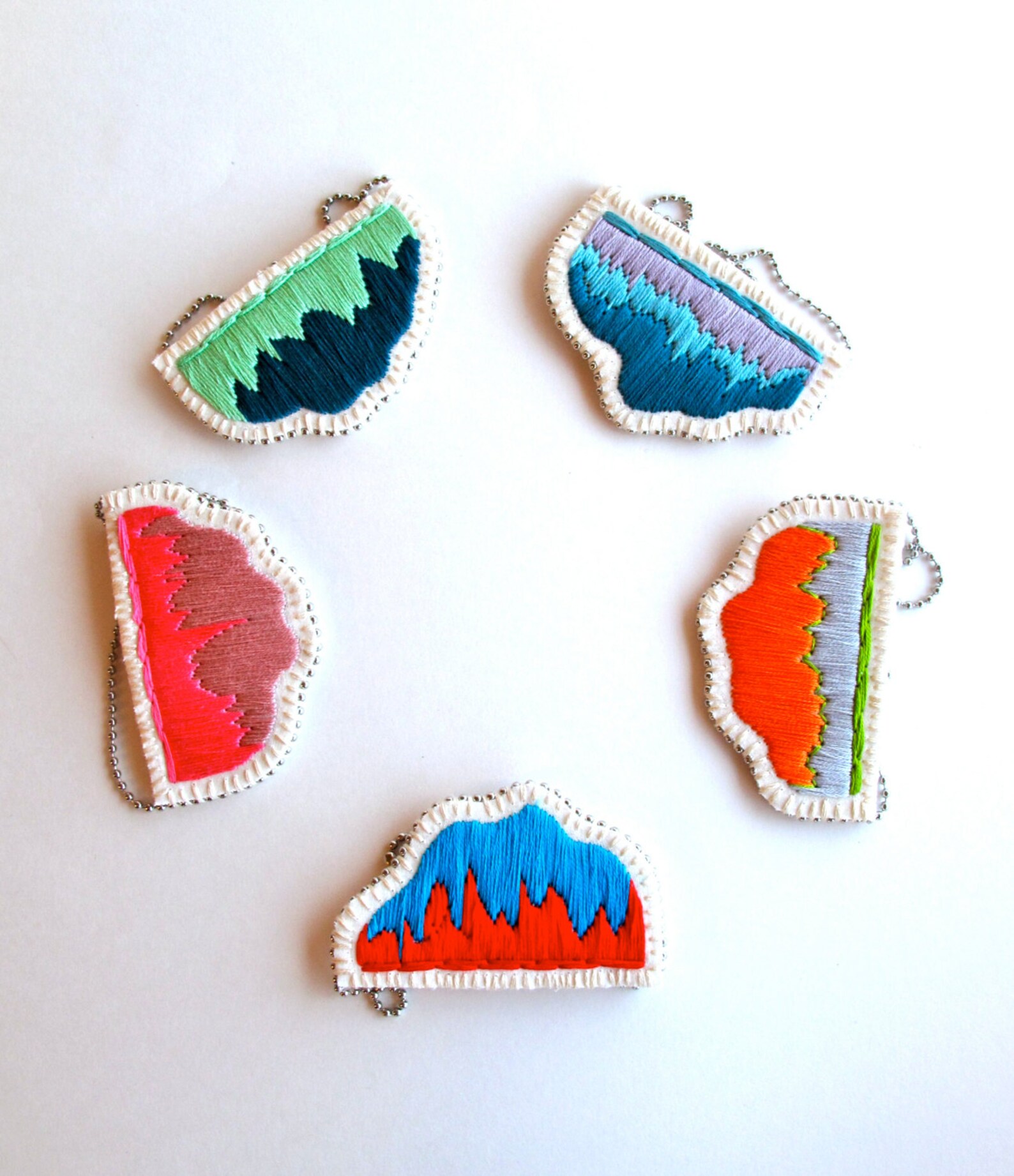 Embroidered Necklace Abstract Pendant With Bright Red and Blue - Etsy