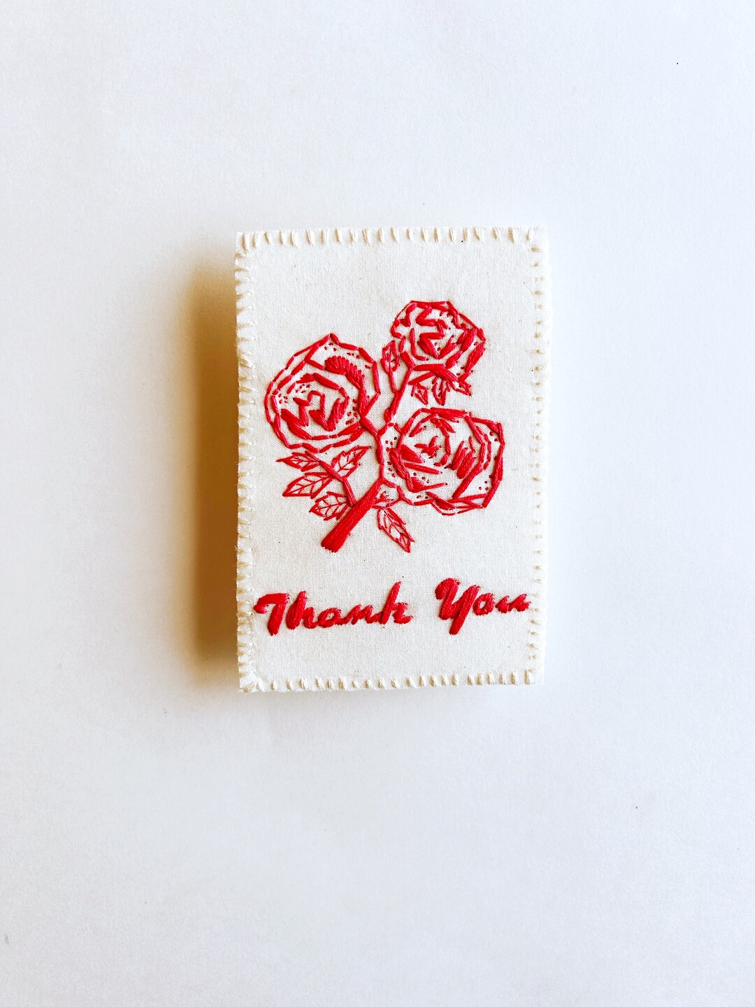 Fiber Art Thank You Card Hand Embroidered With Red Cotton Thread on ...