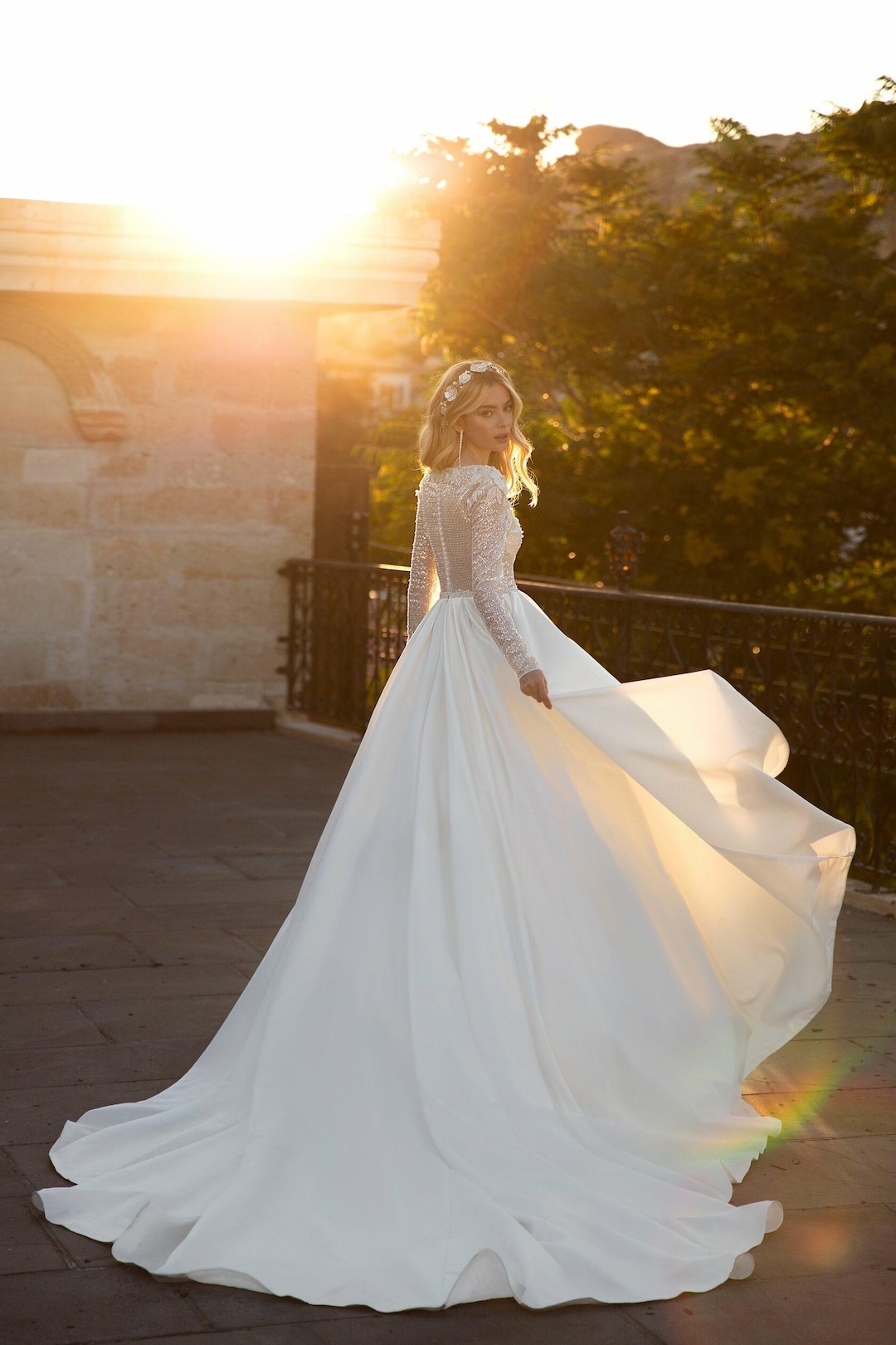 Estelle — Elegant European Bridal Gown With Long Sleeves - Etsy