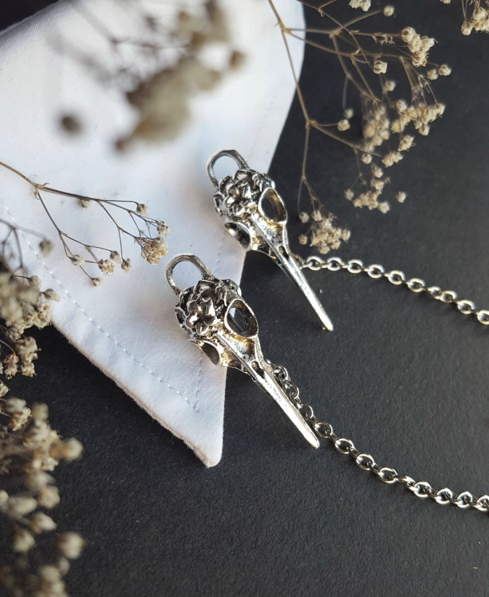 Vintage Style Collar Brooch Bird Skull Raven in Antique Silver Color - Etsy