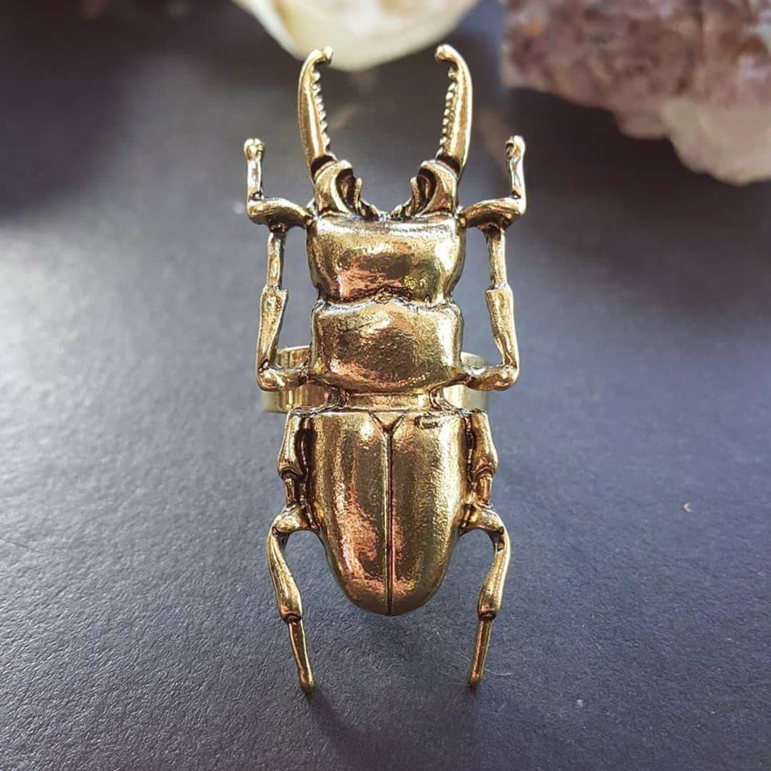 Vintage Style Stag Beetle Insect Ring in Golden Color | Etsy