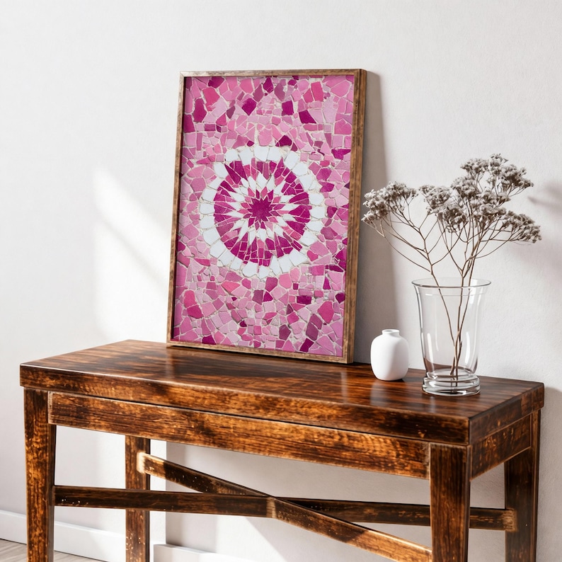 Pink Mosaic Wall Art, Moroccan Zellige Print, Magenta Mediterranean ...