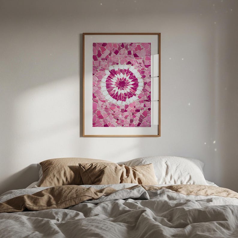 Pink Mosaic Wall Art, Moroccan Zellige Print, Magenta Mediterranean ...
