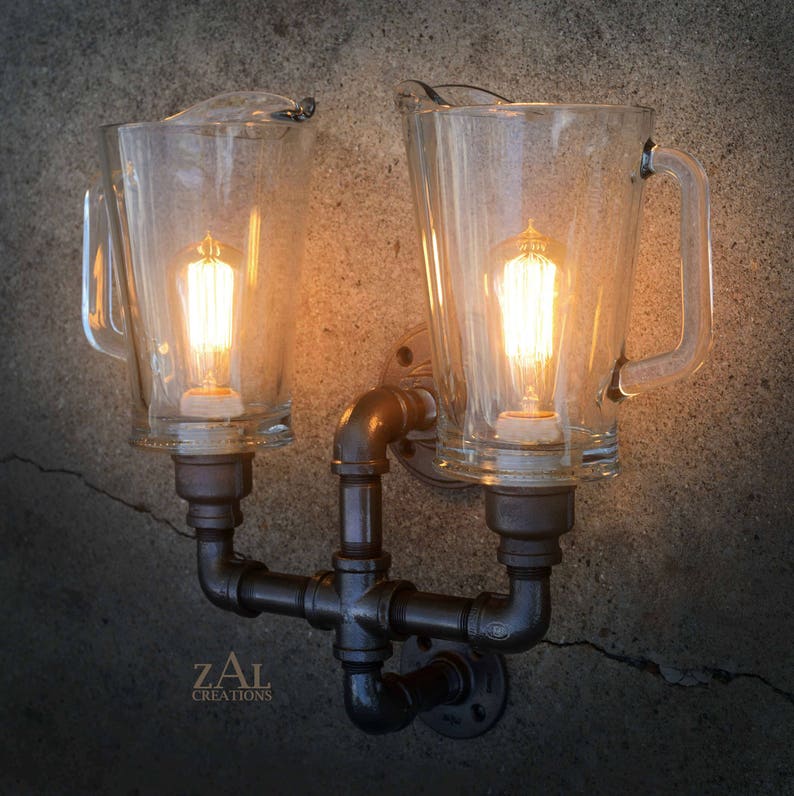 Wall Light. Twin Glass Beer Pitcher Sconce. Edison Bulbs. - Etsy