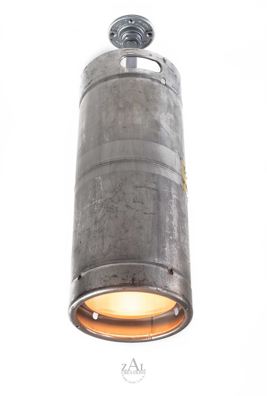 Beer Keg Ceiling Light. Stainless Steel. Industrial. 1/6 Barrel. Sixtel ...