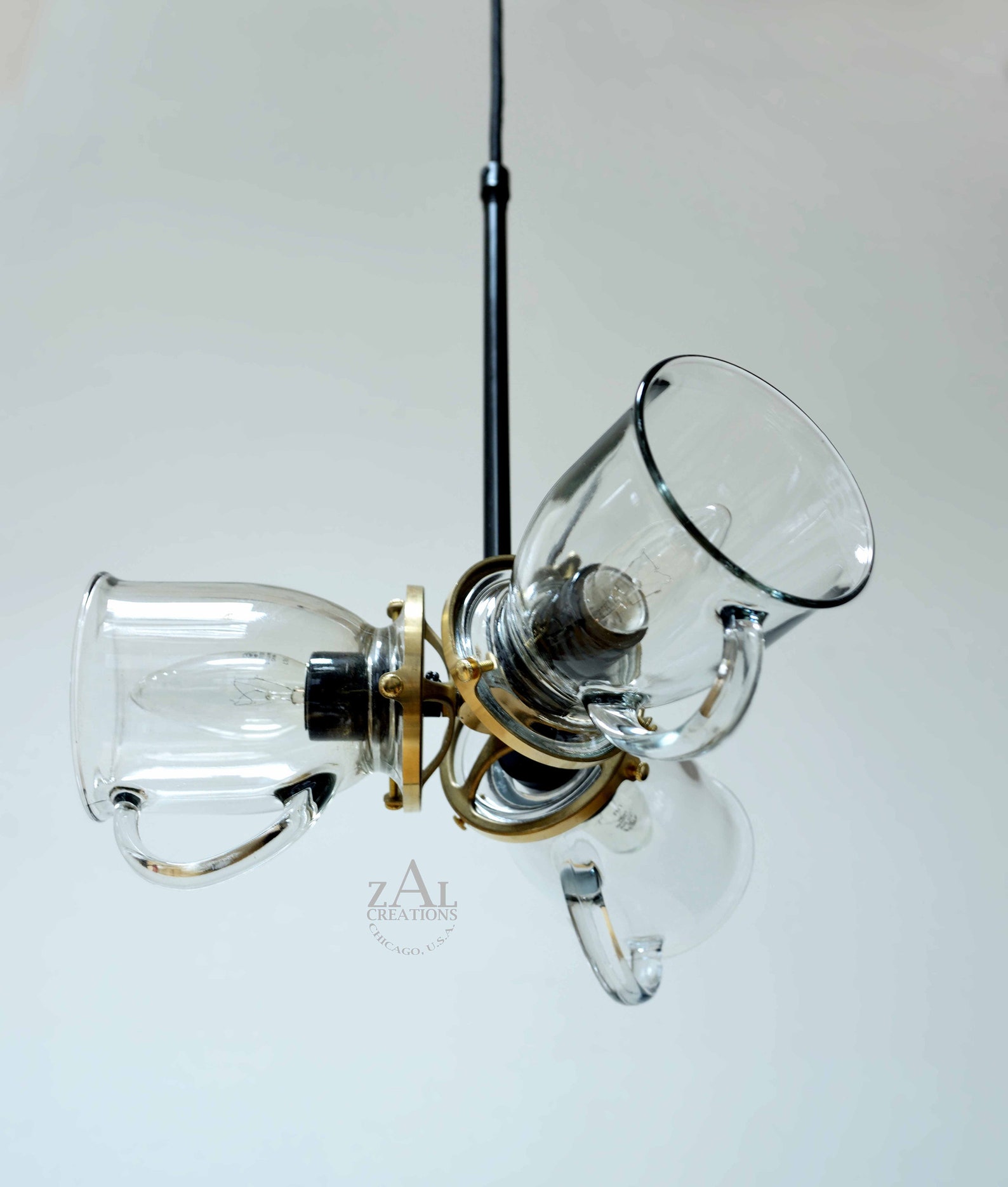 3 Coffee Glass Mug Cluster Pendant Light. Tea Cup Chandelier. | Etsy