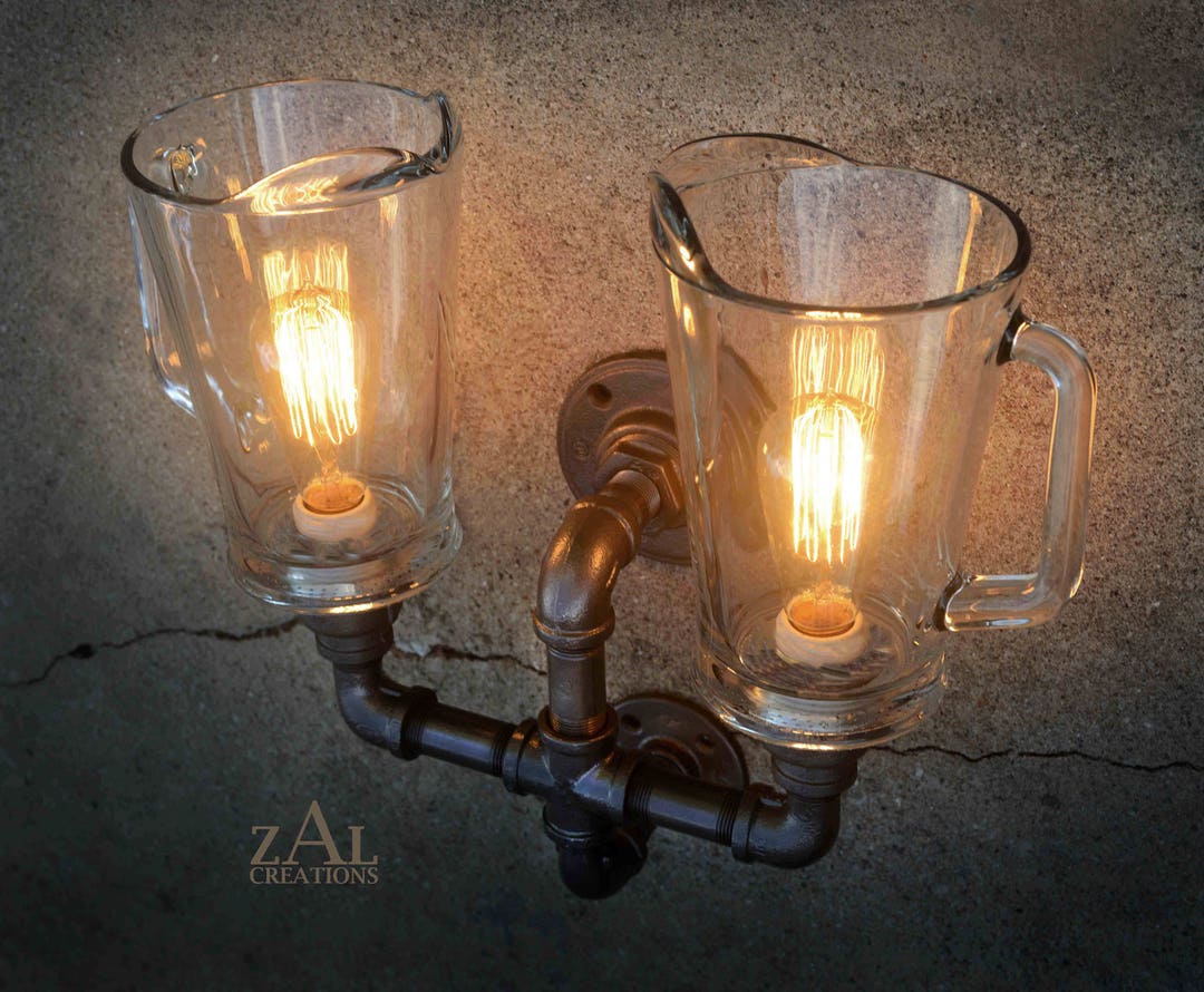 Wall Light. Twin Glass Beer Pitcher Sconce. Edison Bulbs. - Etsy