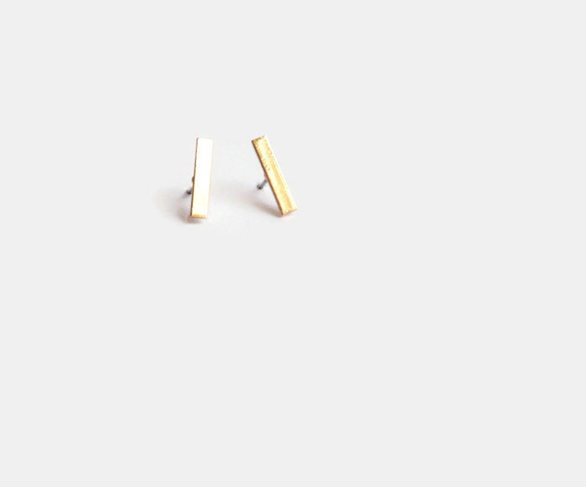 Gold Bar Stud Earrings Gold Bar Earrings | Etsy