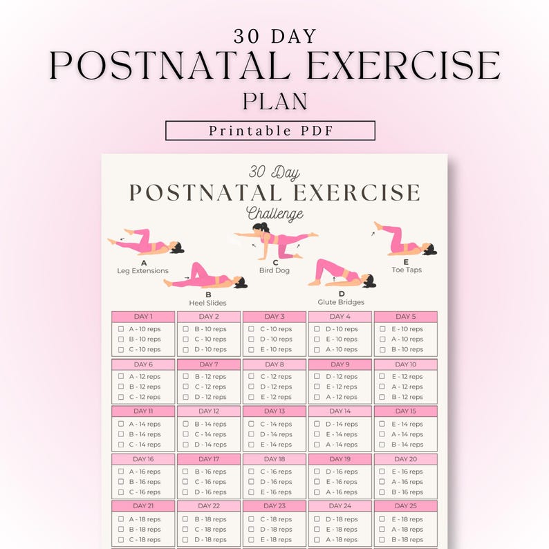 30 Day Postnatal Exercise Challenge | Printable Postpartum Workout ...