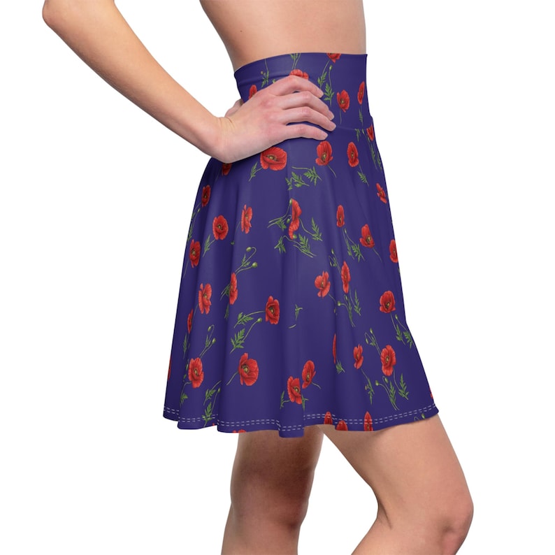 Imperial Velvet Violet Women Circle Skirt, Poppy Print Botanical ...