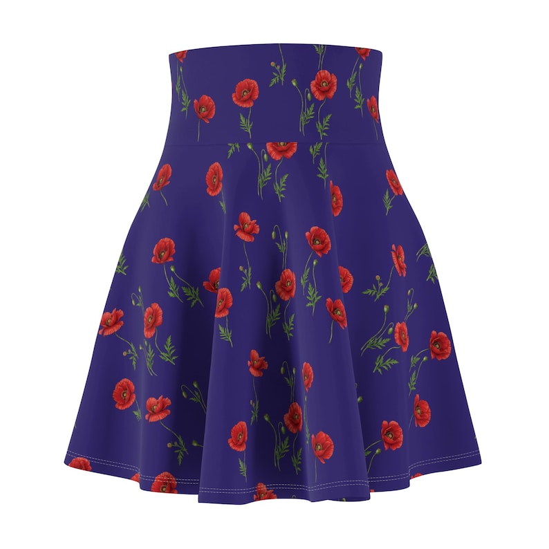 Imperial Velvet Violet Women Circle Skirt, Poppy Print Botanical ...