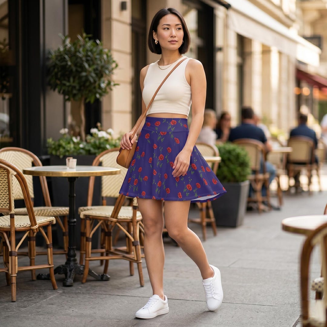 Imperial Velvet Violet Women Circle Skirt, Poppy Print Botanical ...