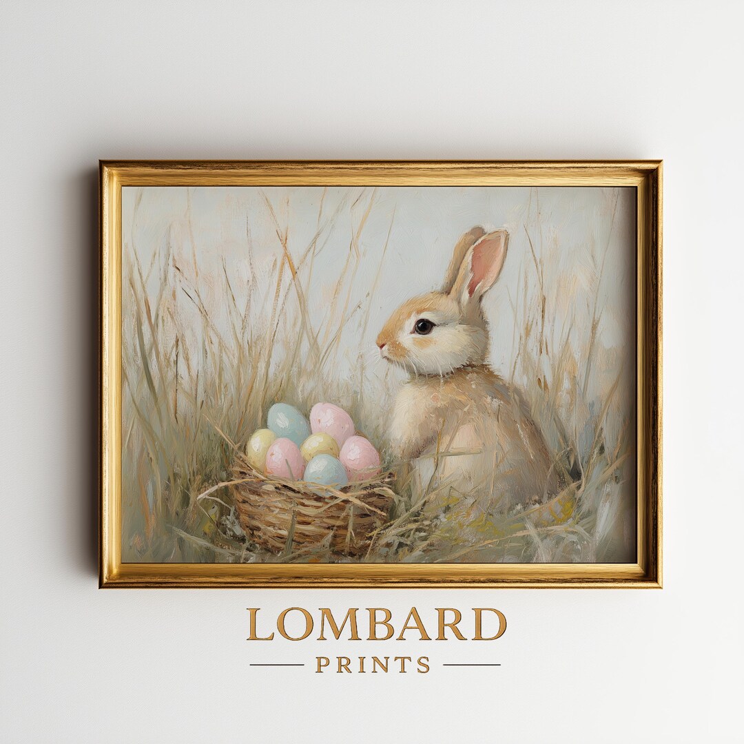 Easter Bunny and Pastel Egg Nest Painting, Spring Farmhouse Art ...