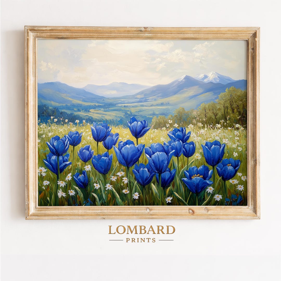 Spring Flowery Meadow Printable - Blue Tulip Cluster Landscape ...