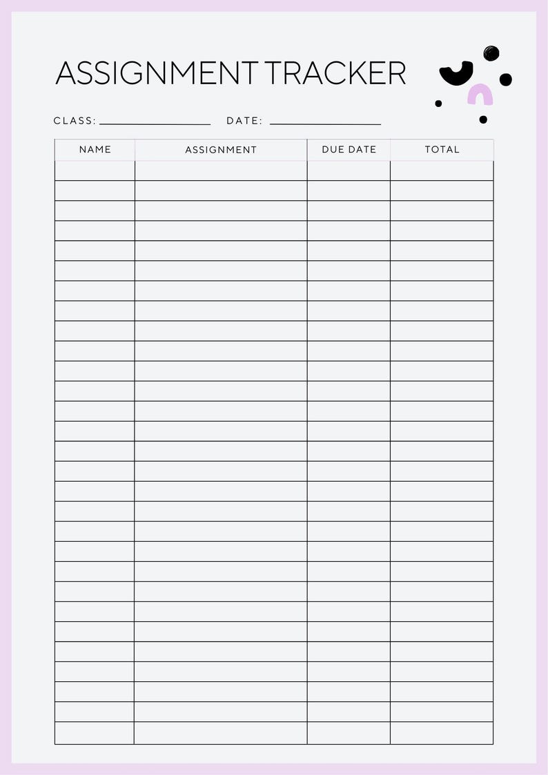 Assignment Tracker Printable | Homework Organizer Sheet | Student ...