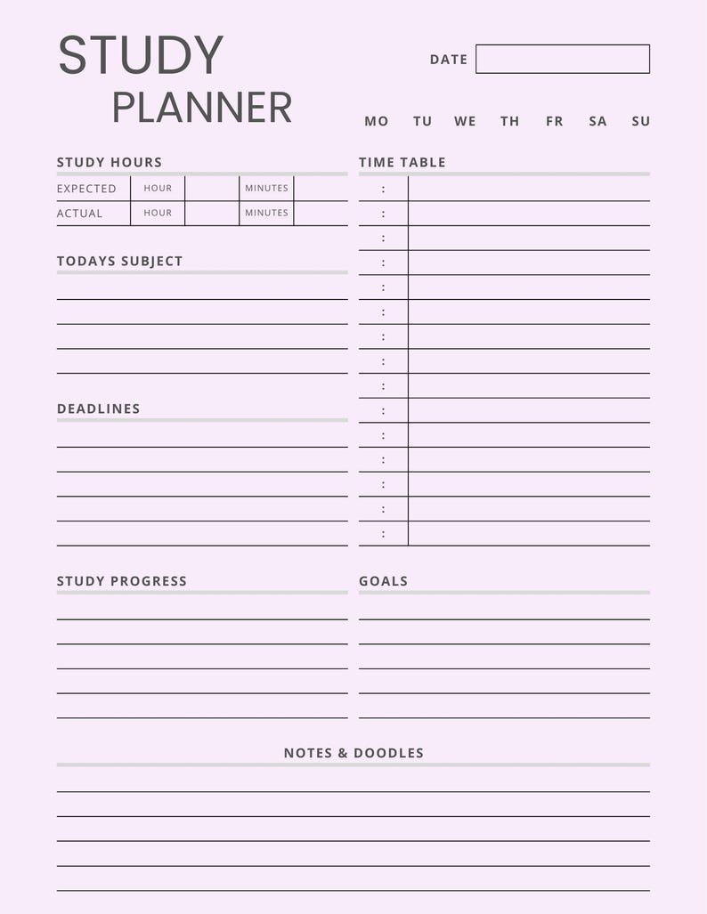 Study Planner Printable | Student Organizer | Daily Study Sheet ...