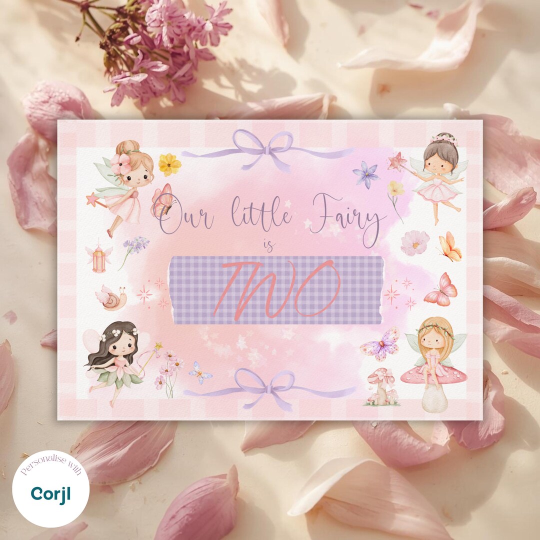 Pink Fairy Birthday Poster | Editable Kids Party Sign | Corjl Template ...