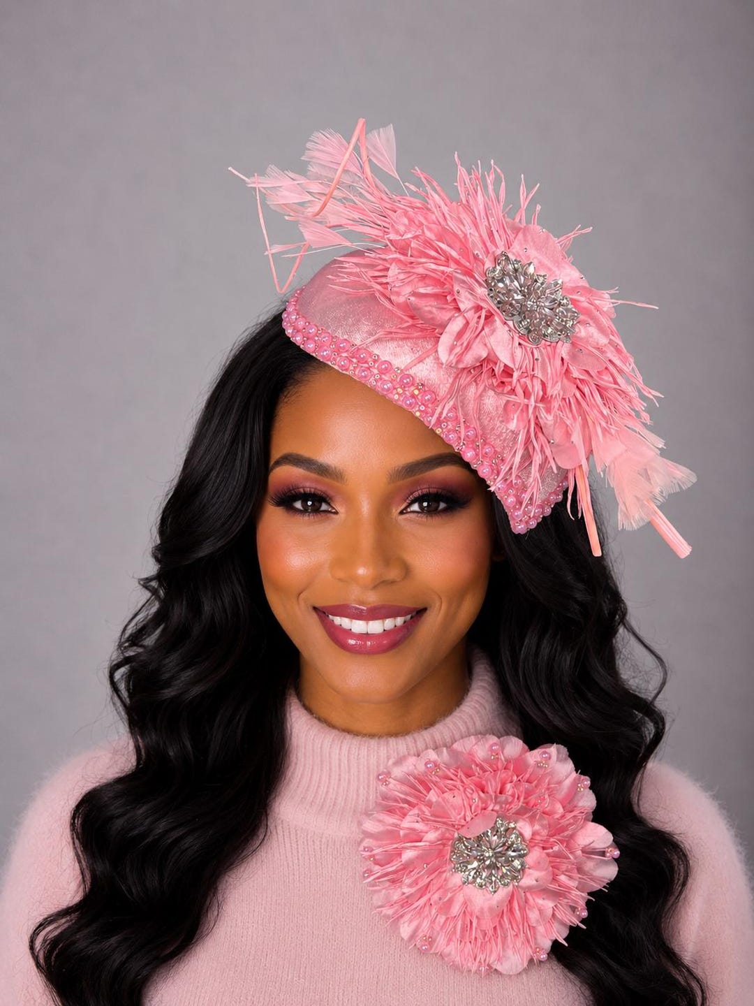 Light Pink Hat & Brooch - Etsy