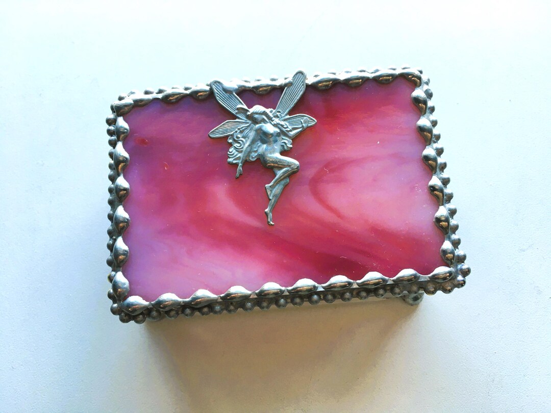 Stained Glass Fairy Jewelry Box or Trinket Box, Pink Stained Glass ...