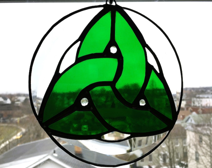 Stained Glass Celtic Knot Suncatcher|"trinity"|irish Suncatcher|emerald ...