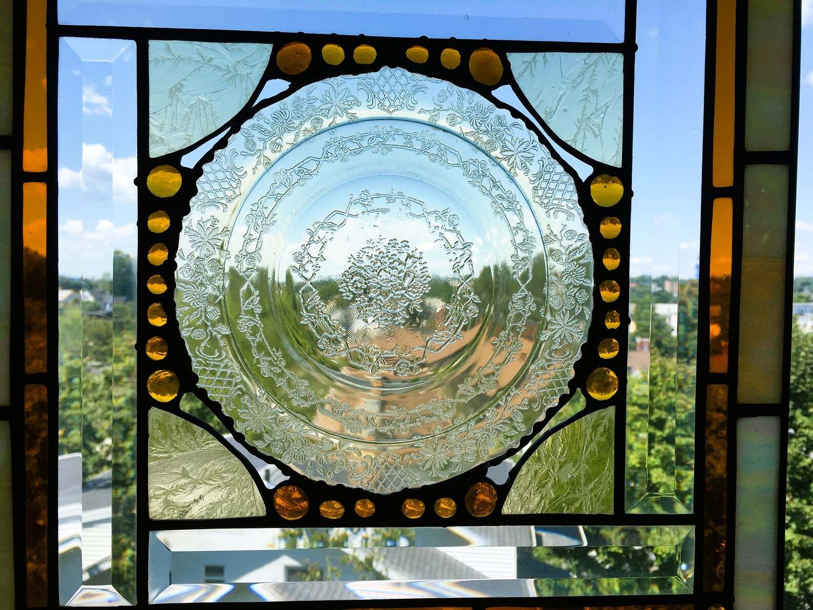 Stained Glass Panelyellow and Gold Glass With Vintage Glass - Etsy