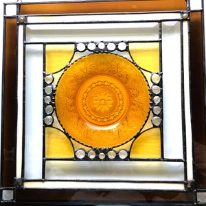 Stained Glass Panel With Vintage Indiana Glass Plate|sandwich Pattern ...