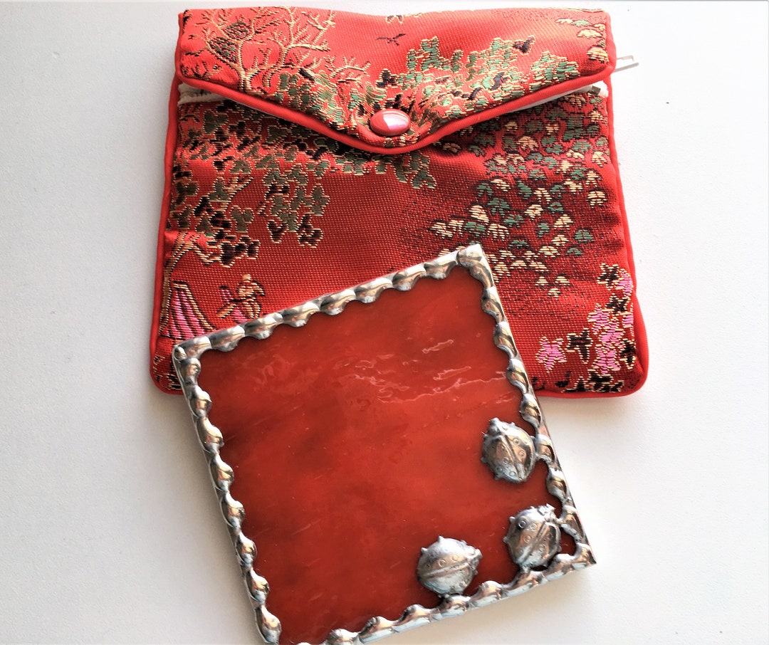 Stained Glass Purse or Pocket Mirror,lucky Ladybug Design, Red Glass ...