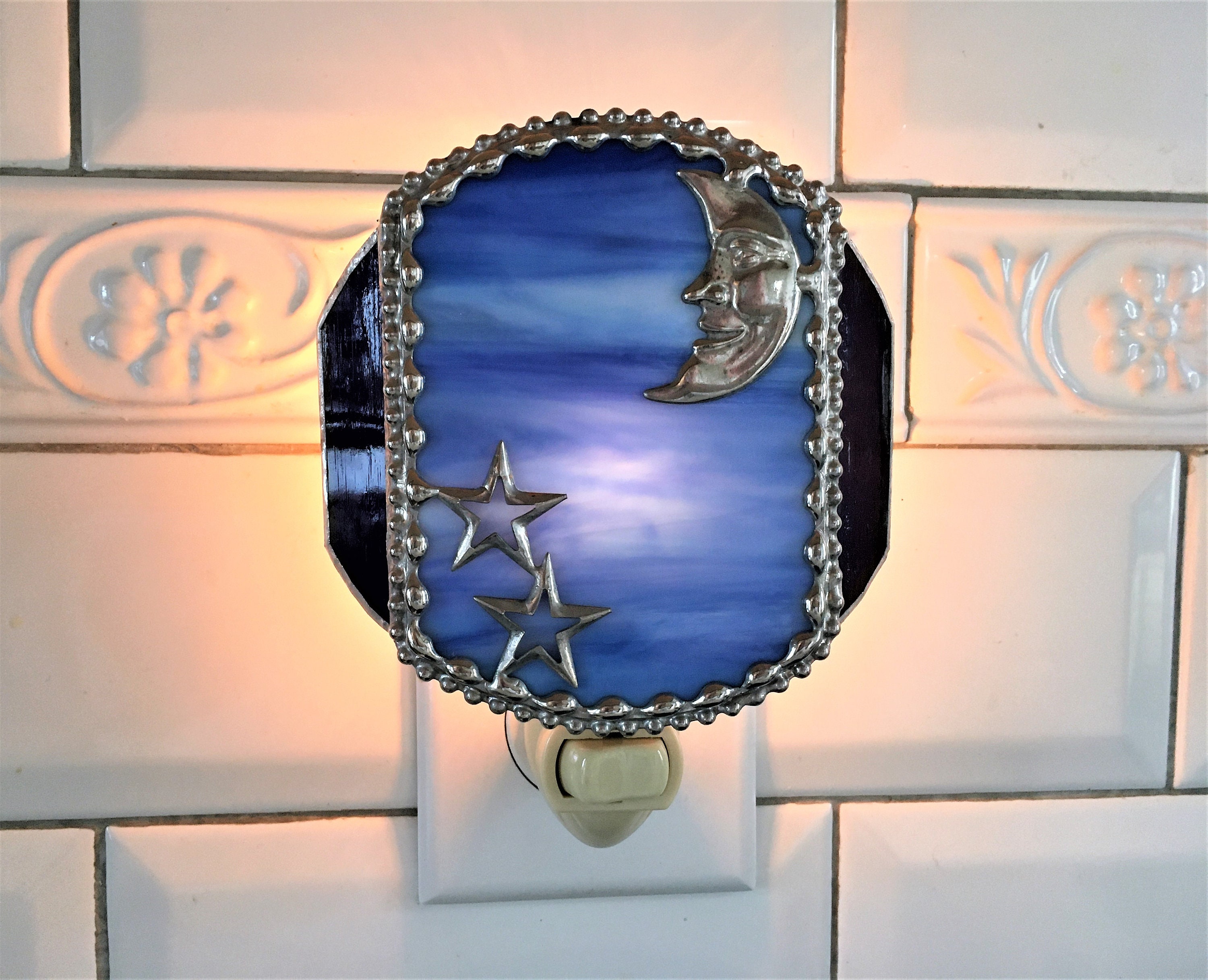 Stained Glass NightlightGlass ArtMoon and | Etsy