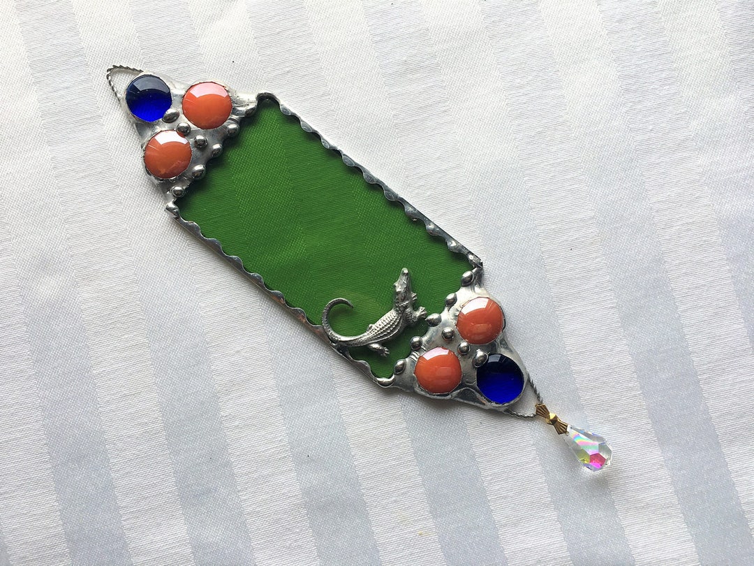 Stained Glass Alligator Suncatcher|florida Gators|green|orange|blue ...